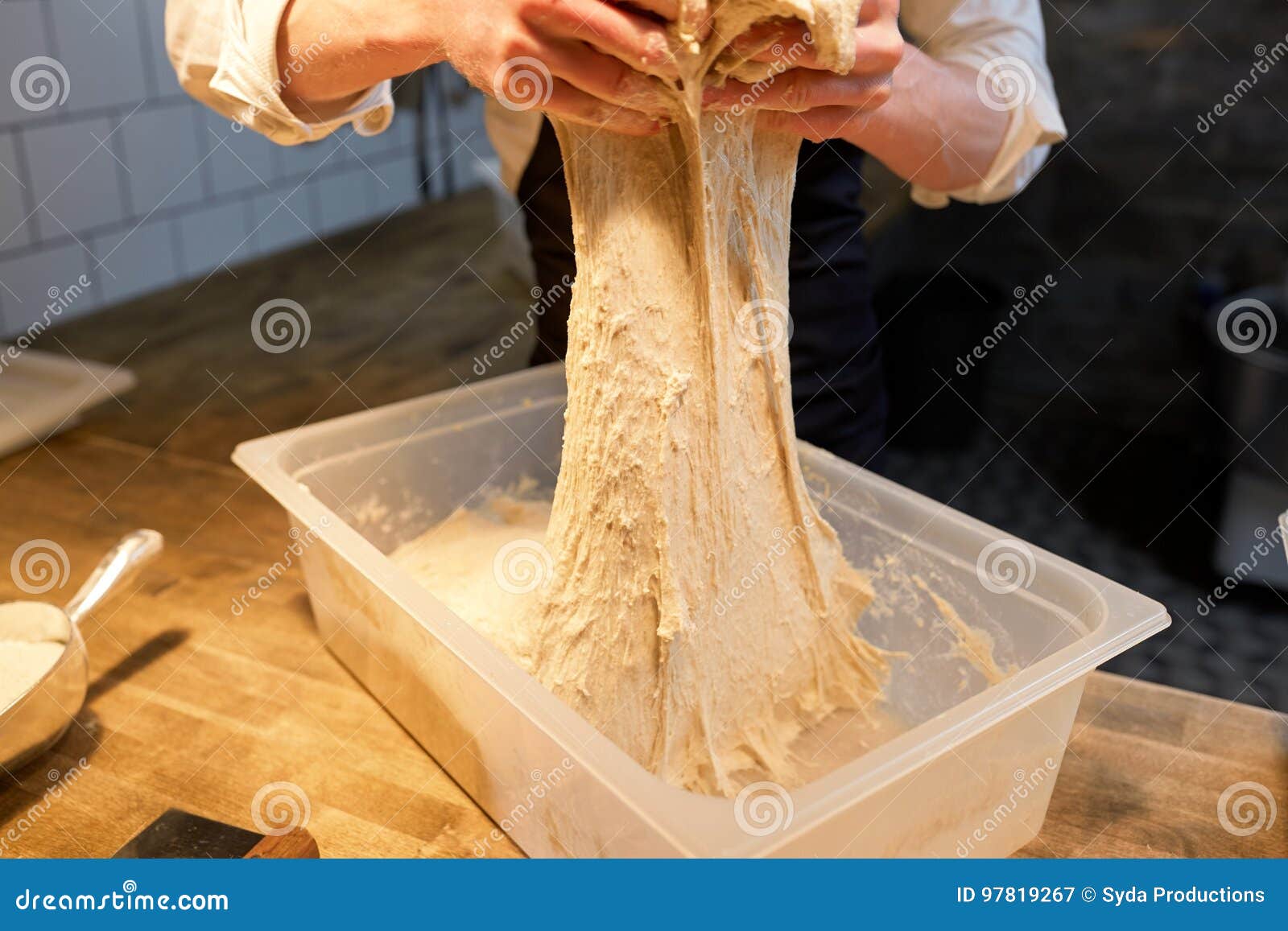 Chef or Baker Cooking Dough at Bakery Stock Image - Image of hand ...