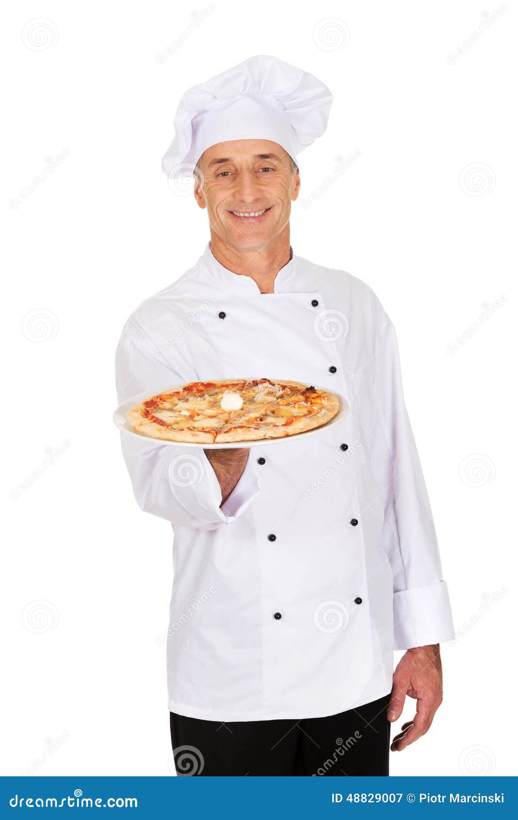Chef Baker with Italian Pizza Stock Image - Image of crust, meal: 48829007
