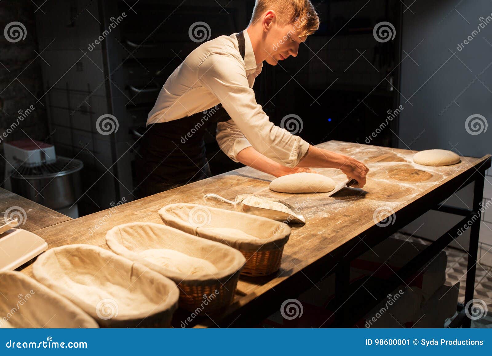 Chef or Baker Making Dough at Bakery Stock Image - Image of kneading ...