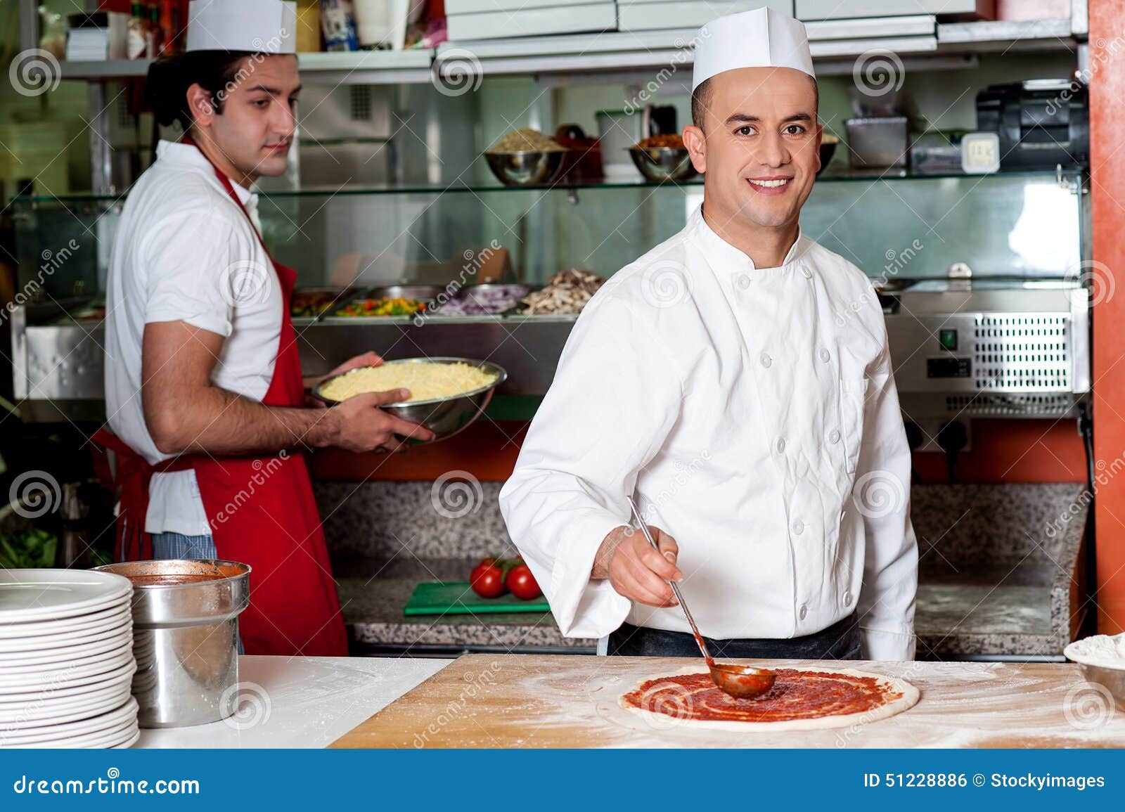 Chef Baker Making Pizza at Kitchen Stock Photo - Image of making, pizza ...