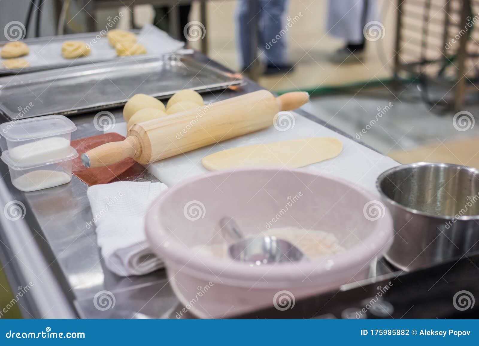 Chef, Baker Workplace with Fresh Dough and Rolling Pin Stock Photo ...