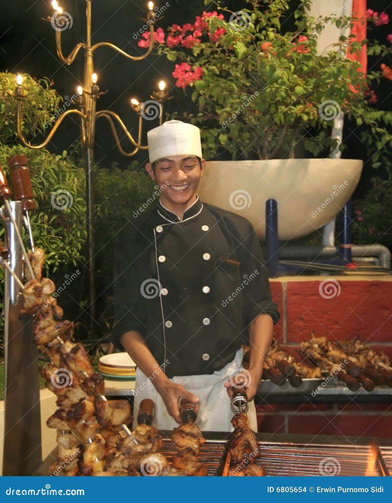 Chef at barbecue dinner stock photo. Image of glad, heat - 6805654