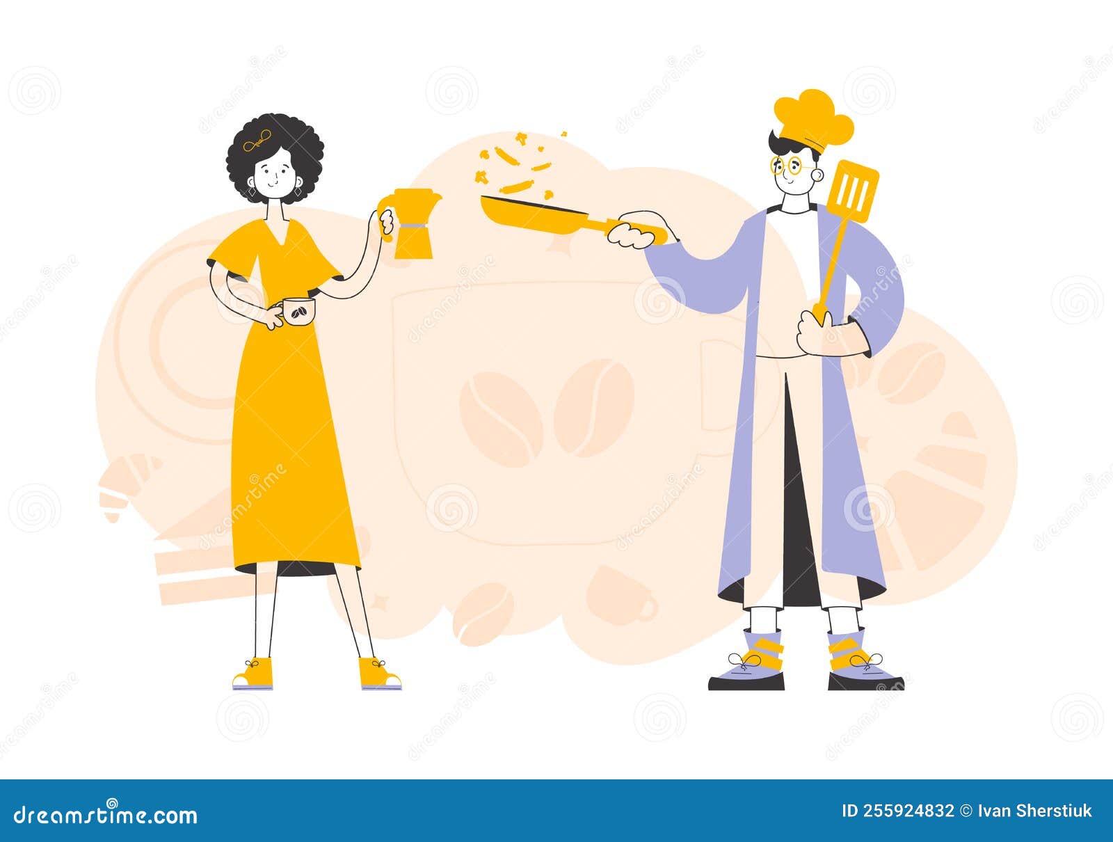 Chef and Barista. Trendy Linear Style. Vector Illustration. Stock ...