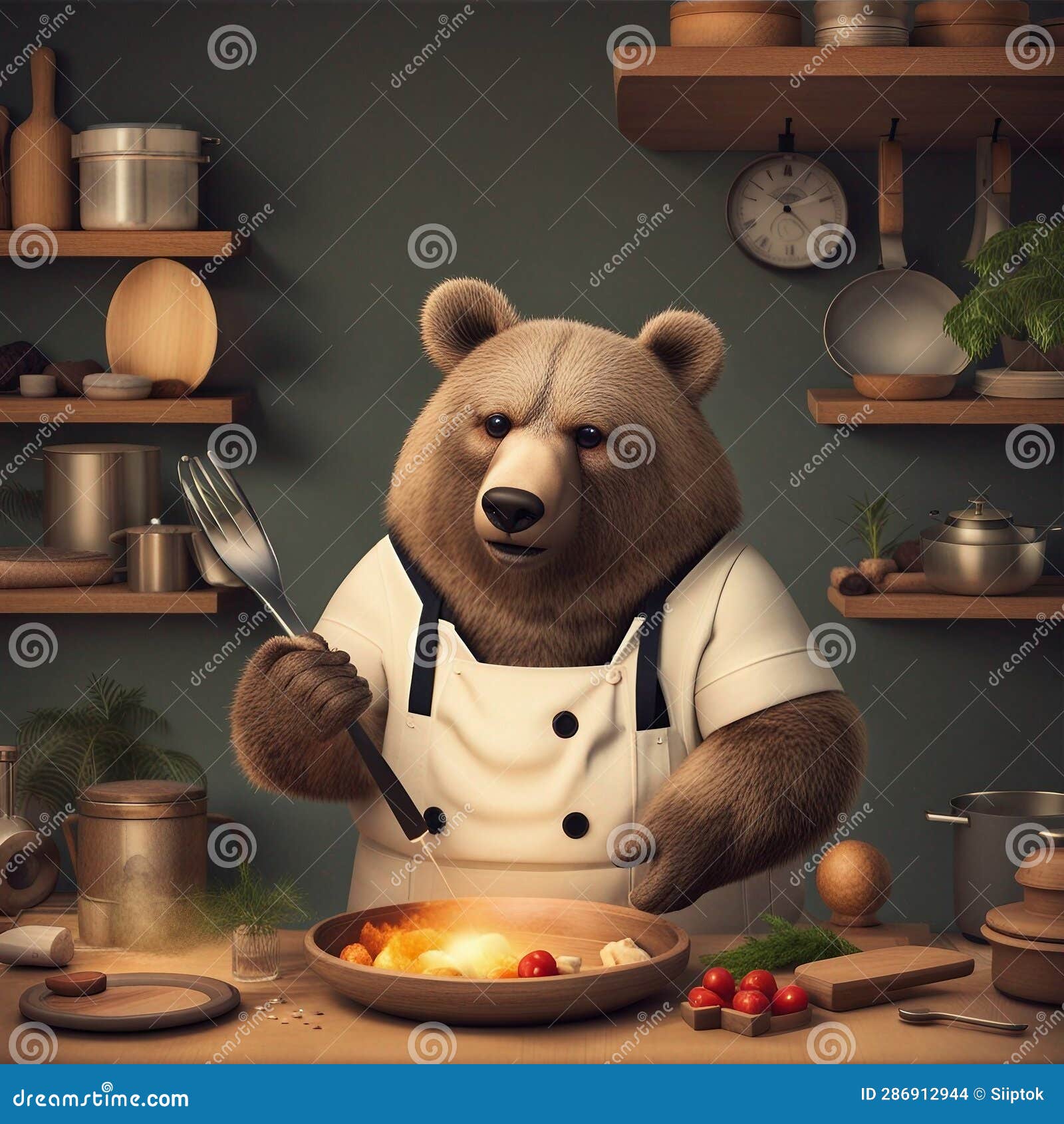 Chef Bear Cooking Illustration Background Stock Illustration ...