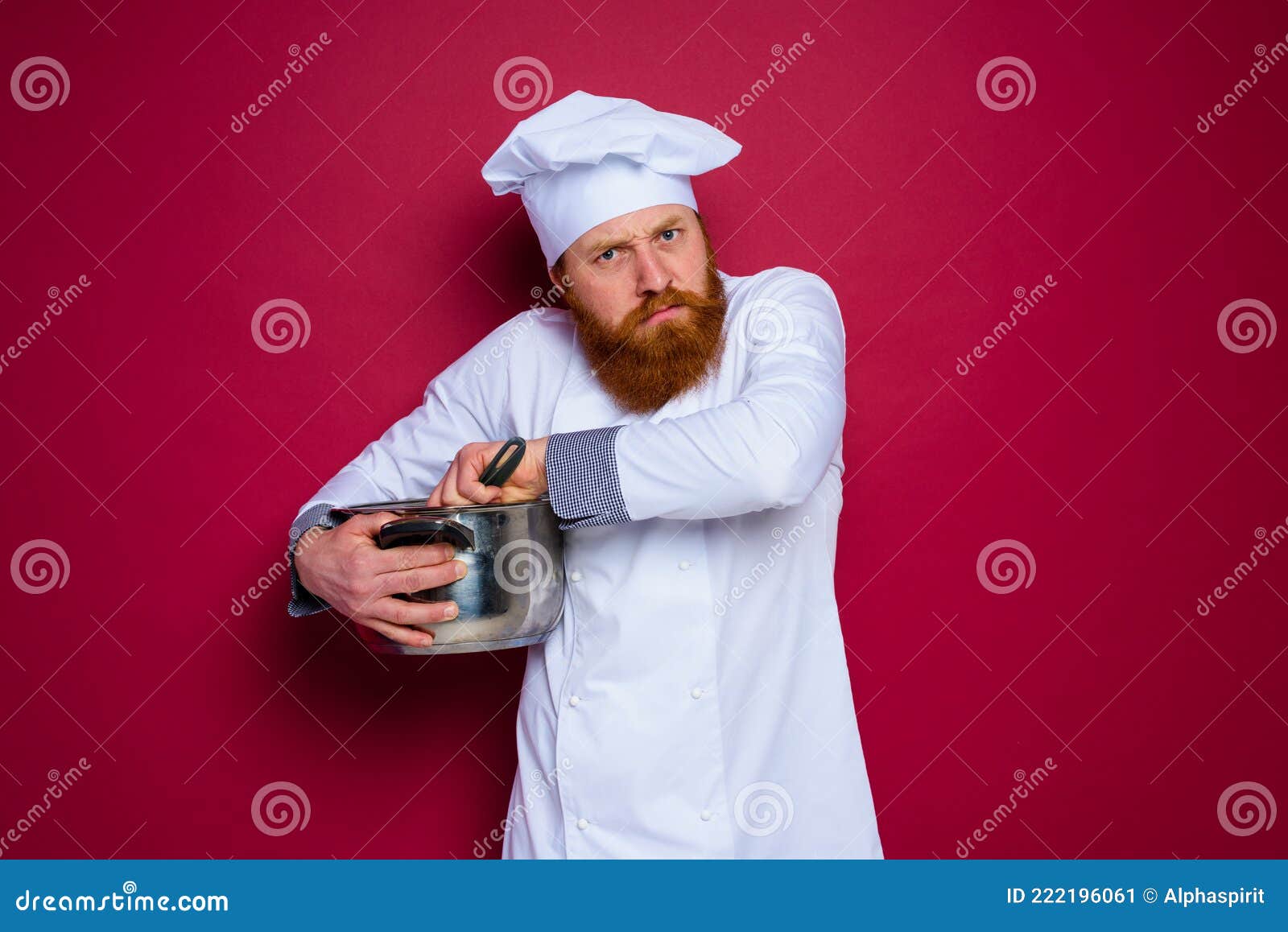 Chef with Beard and Red Apron is Jealous of His Recipe Stock Image ...