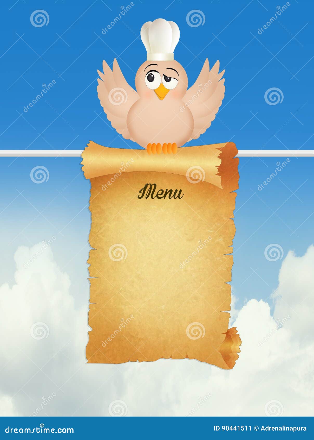 Chef bird with menu stock illustration. Illustration of cooking - 90441511