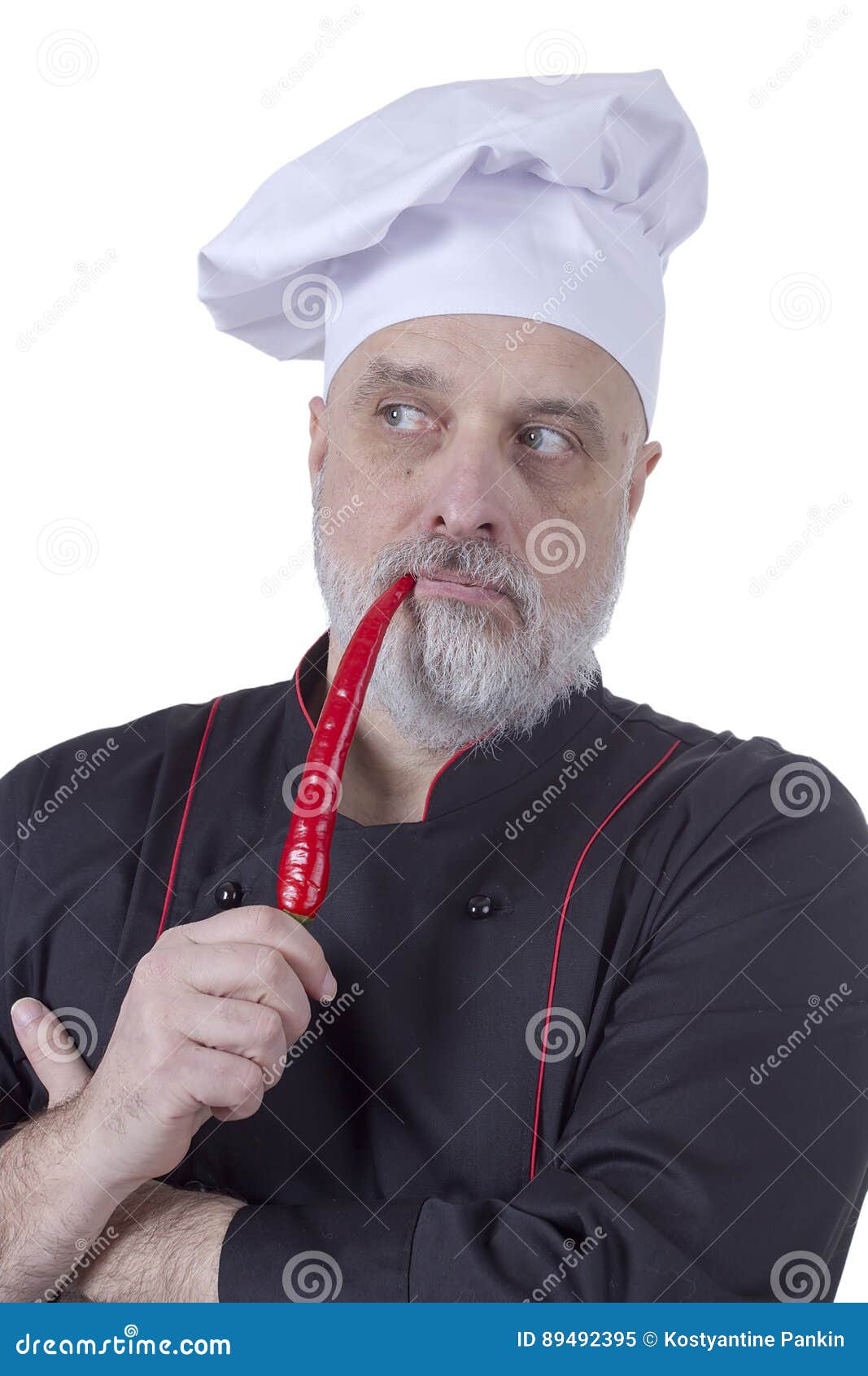 Chef biting chili stock image. Image of cook, smiling - 89492395