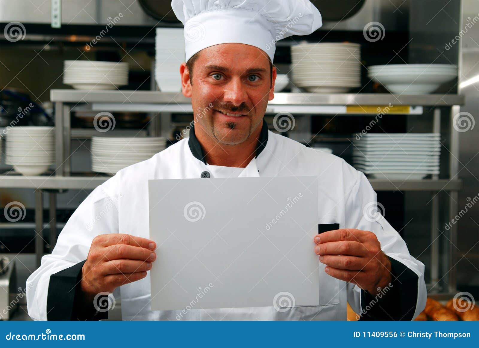 Chef with blank sign stock photo. Image of hold, happy - 11409556