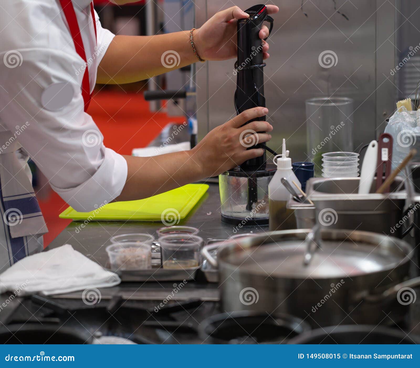 Chef blending meat stock image. Image of dinner, chef - 149508015