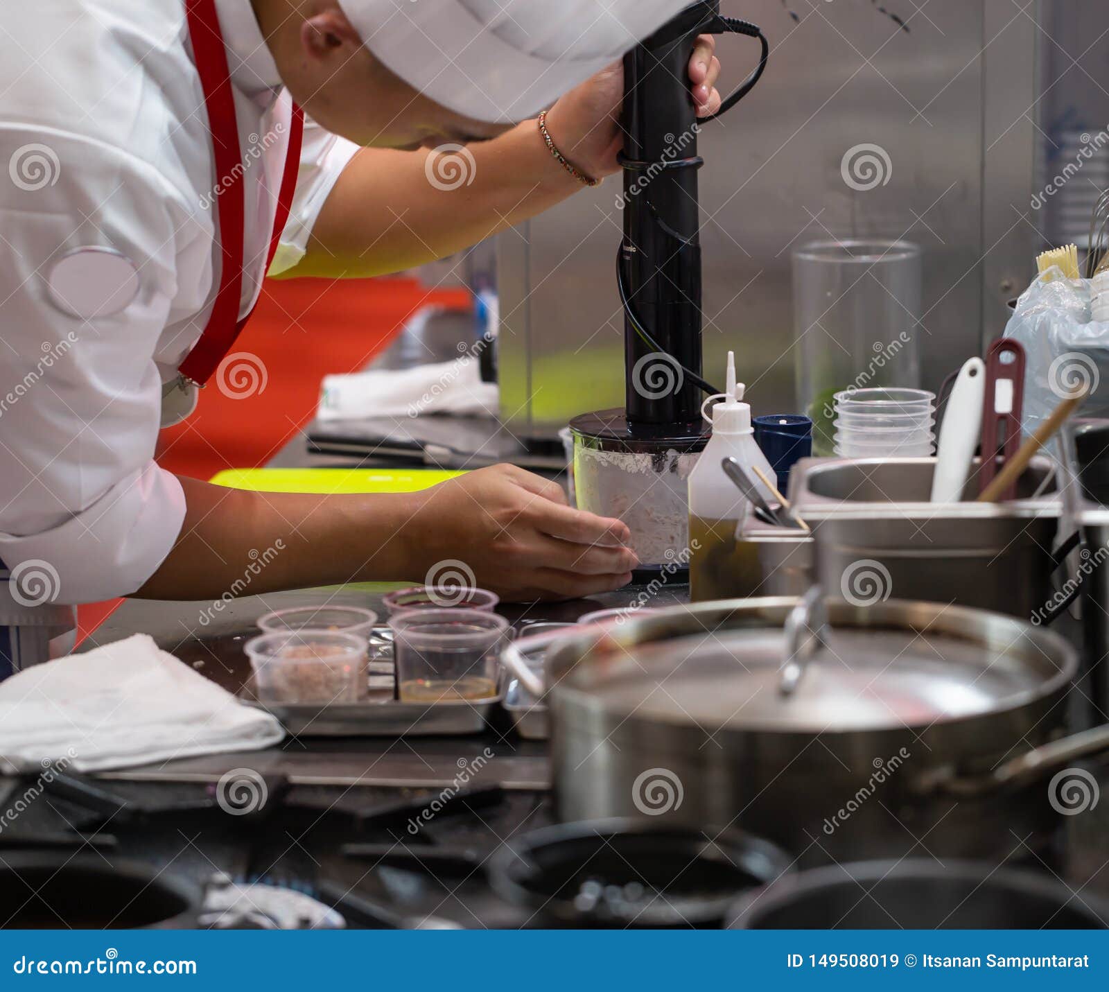 Chef blending meat stock image. Image of dinner, culinary - 149508019