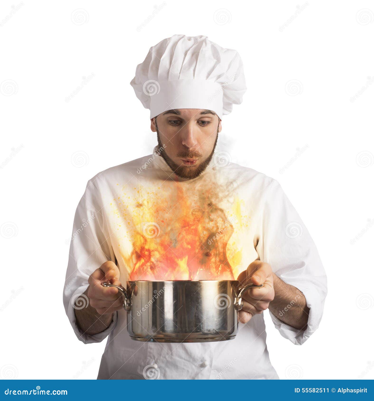 Chef blowing burnt food stock image. Image of blow, damaged - 55582511