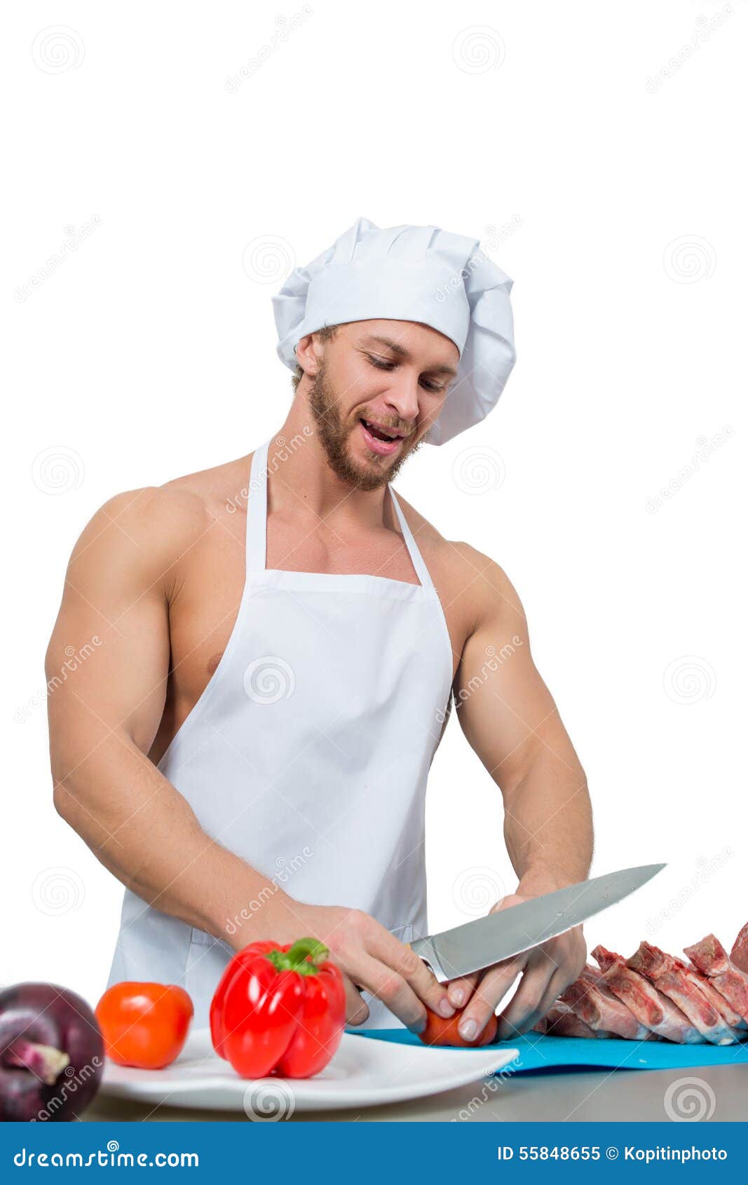 Chef Bodybuilder Preparing Large Chunks of Raw Stock Image - Image of ...