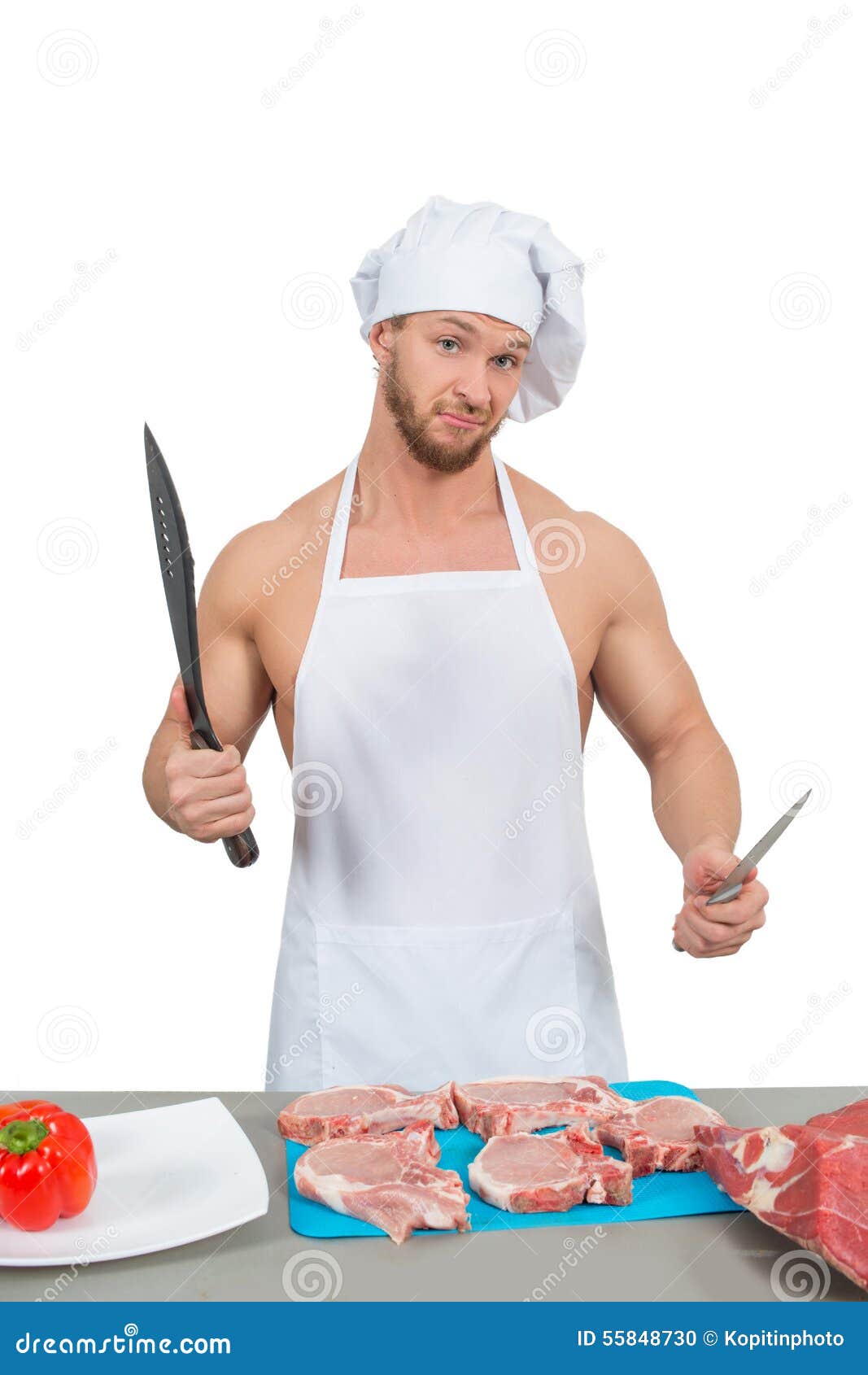 Chef Bodybuilder Preparing Large Chunks Of Raw Royalty-Free Stock Image ...
