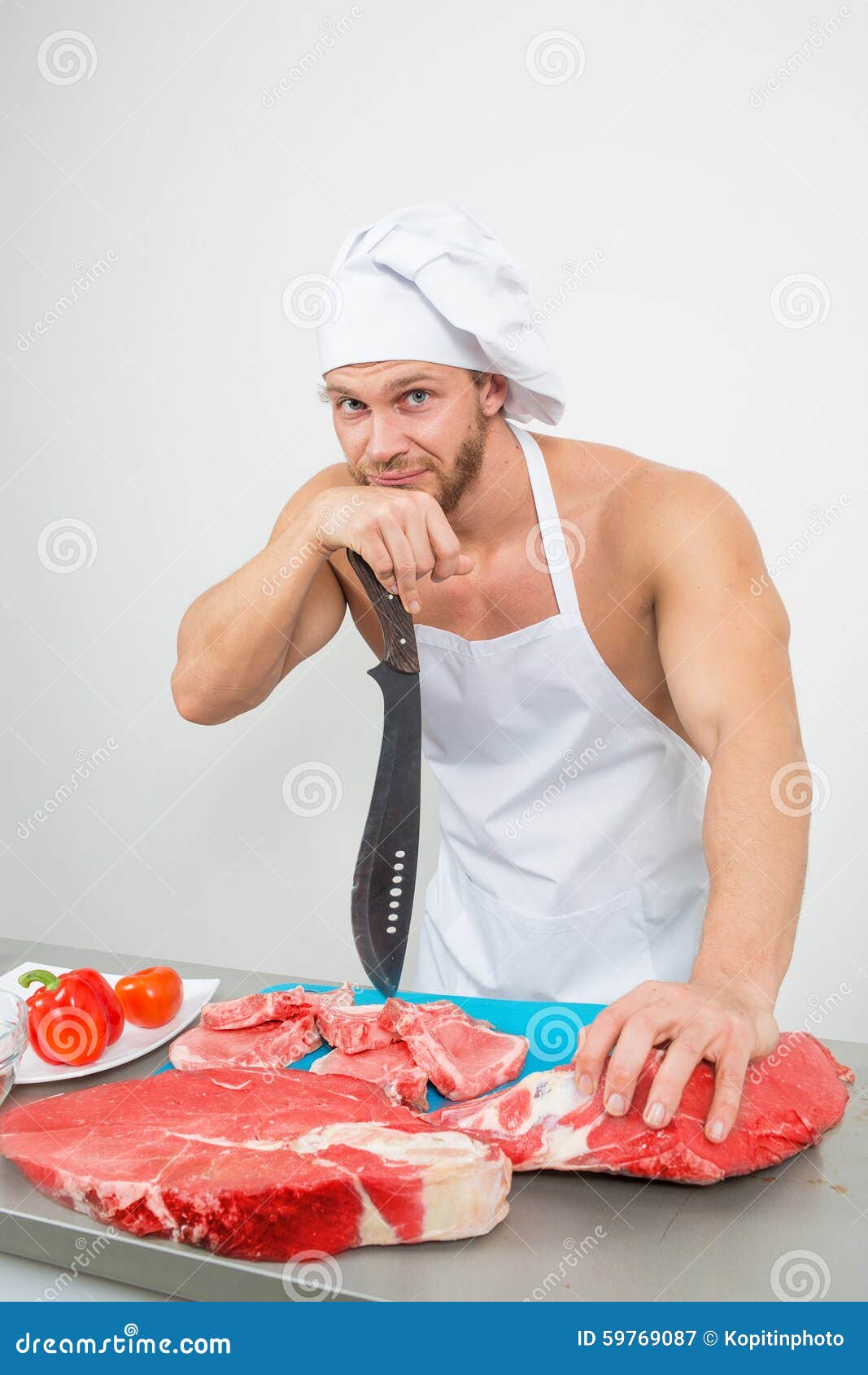 Chef Bodybuilder Preparing Large Chunks of Raw Stock Image - Image of ...