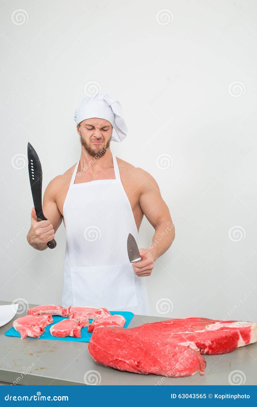Chef Bodybuilder Preparing Large Chunks Of Raw Royalty-Free Stock Image ...