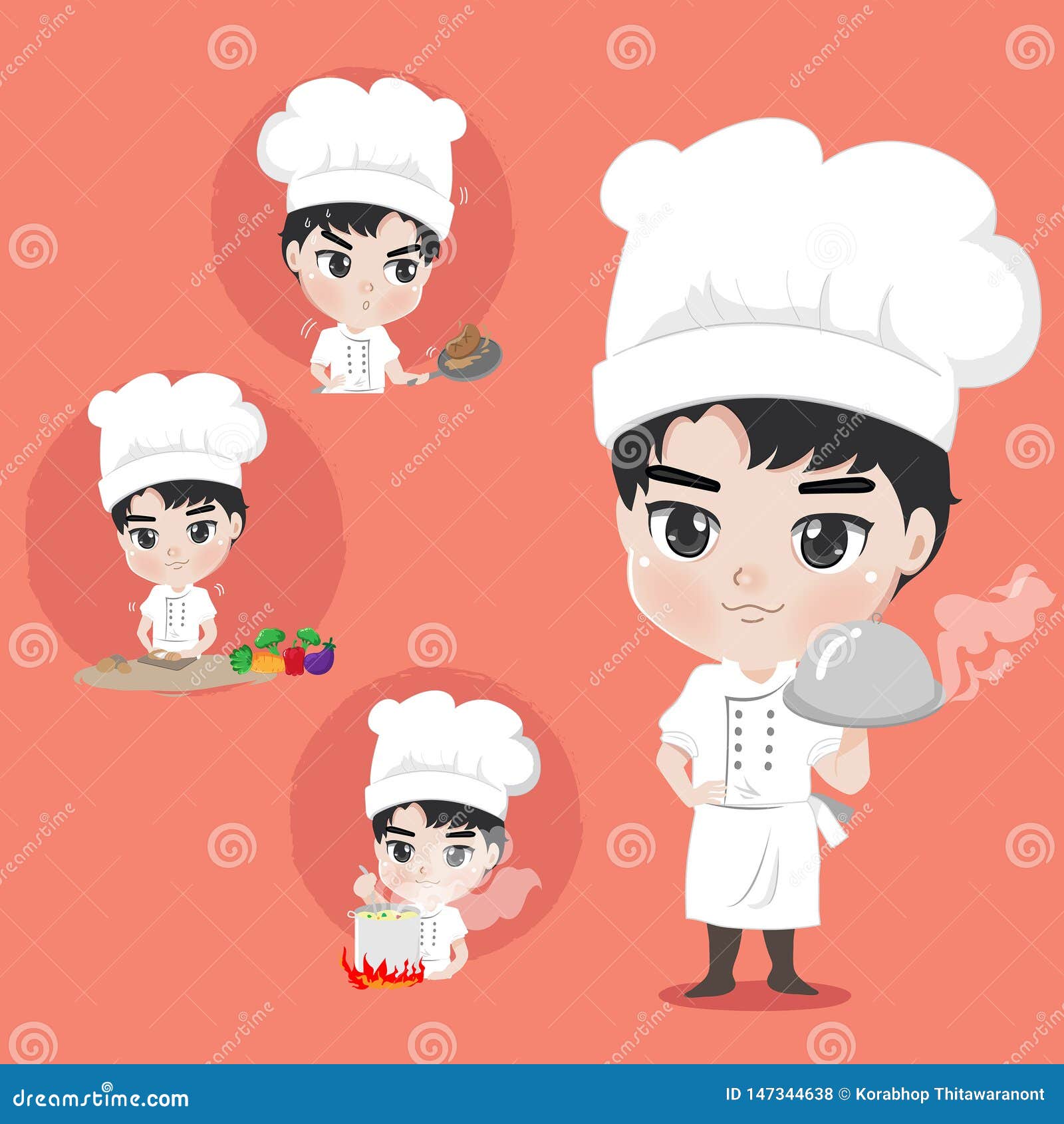 Chef Boy Many Action for Cooking. Stock Vector - Illustration of ...