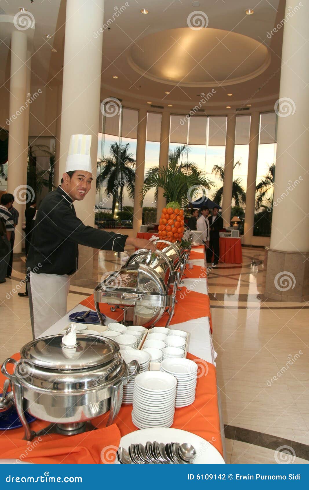 Chef at buffet food stock photo. Image of smile, plate - 6109142