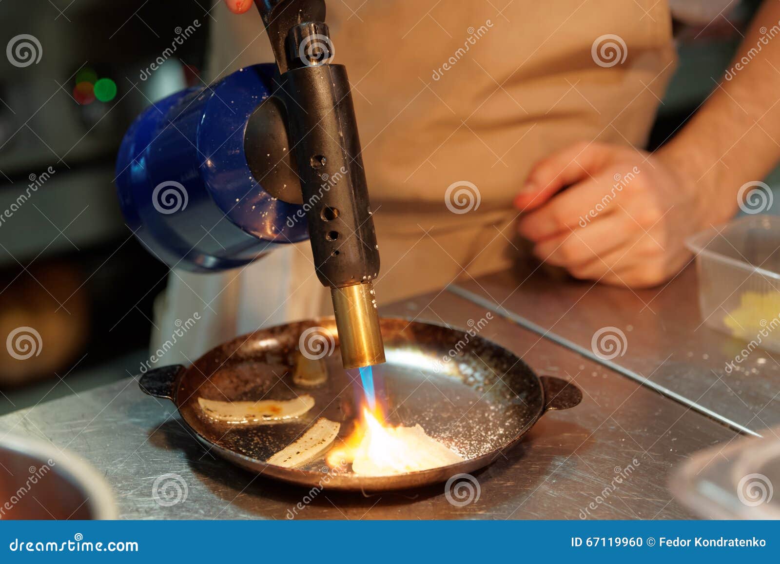 Chef is Burning Onion Slices Stock Photo - Image of burner, technique ...