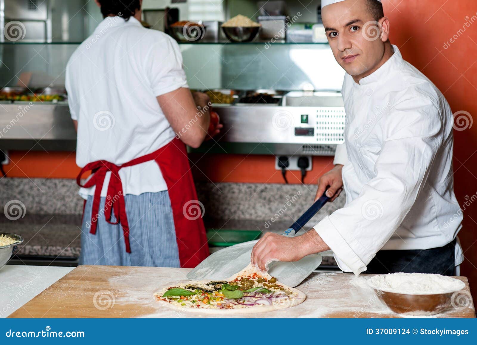 Chef Busy in Preparing Pizza Stock Photo - Image of occupation, posing ...