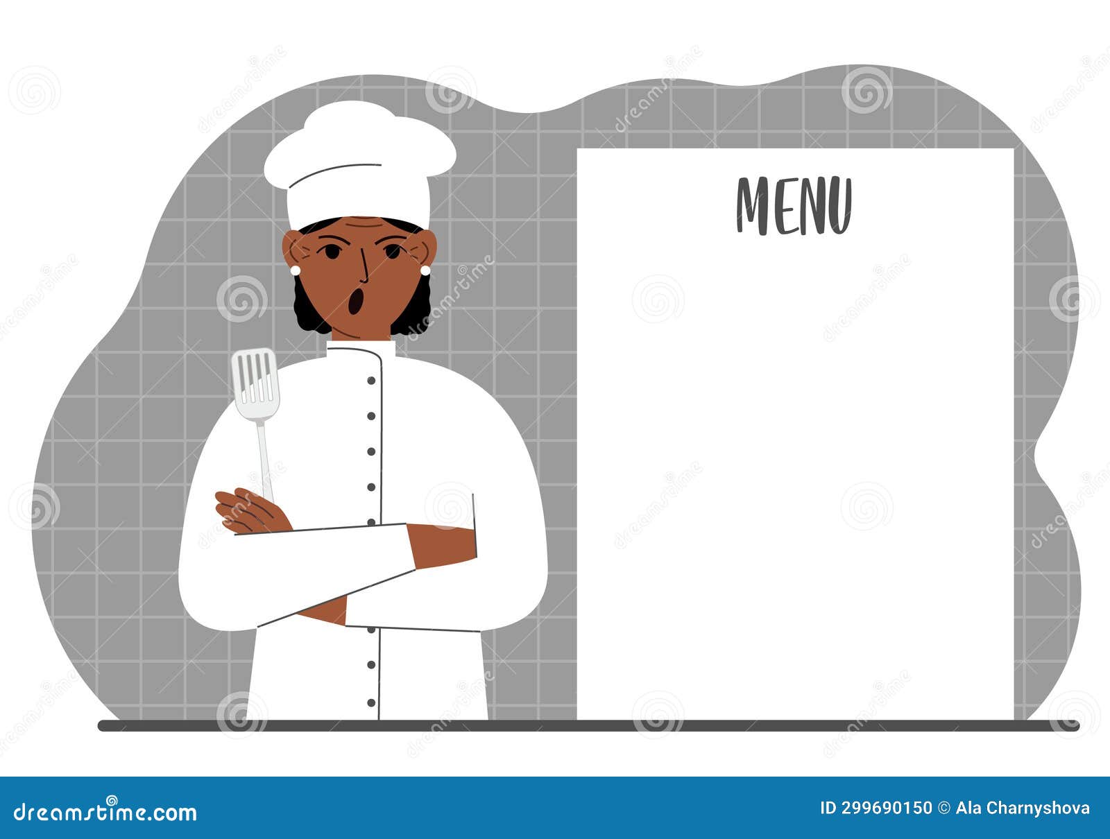 A Chef in a Cap Stands Next To a White Sheet for Placing a Menu for a ...