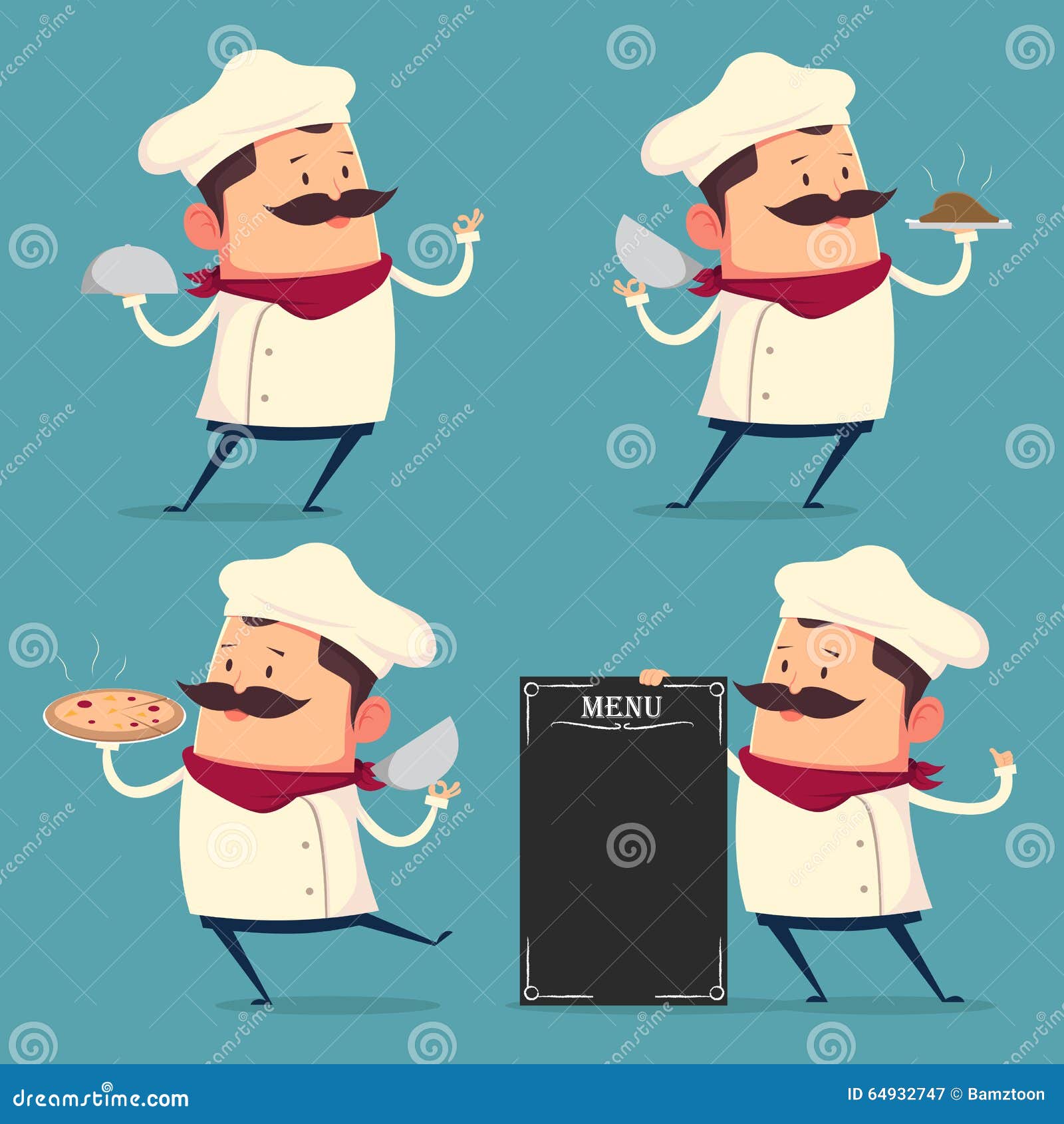 Chef Cartoon Set in Retro Style Stock Illustration - Illustration of ...