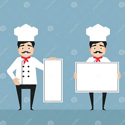 Chef Characters Holding White Banners Stock Vector - Illustration of ...