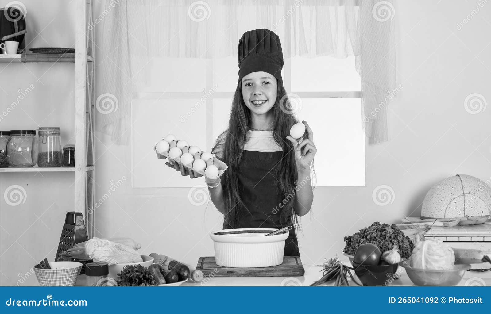 Chef Child Coking with Eggs, Kitchen Stock Photo - Image of baking ...