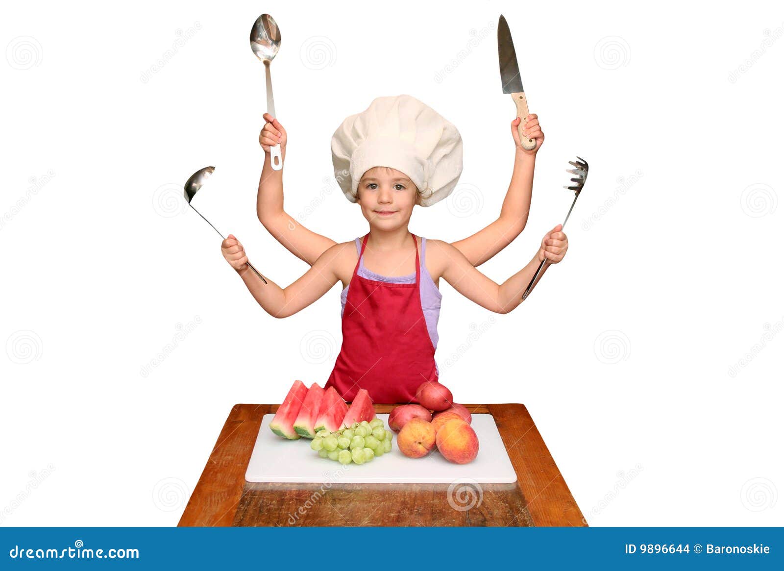 Chef Child with Many Arms stock photo. Image of spoon - 9896644