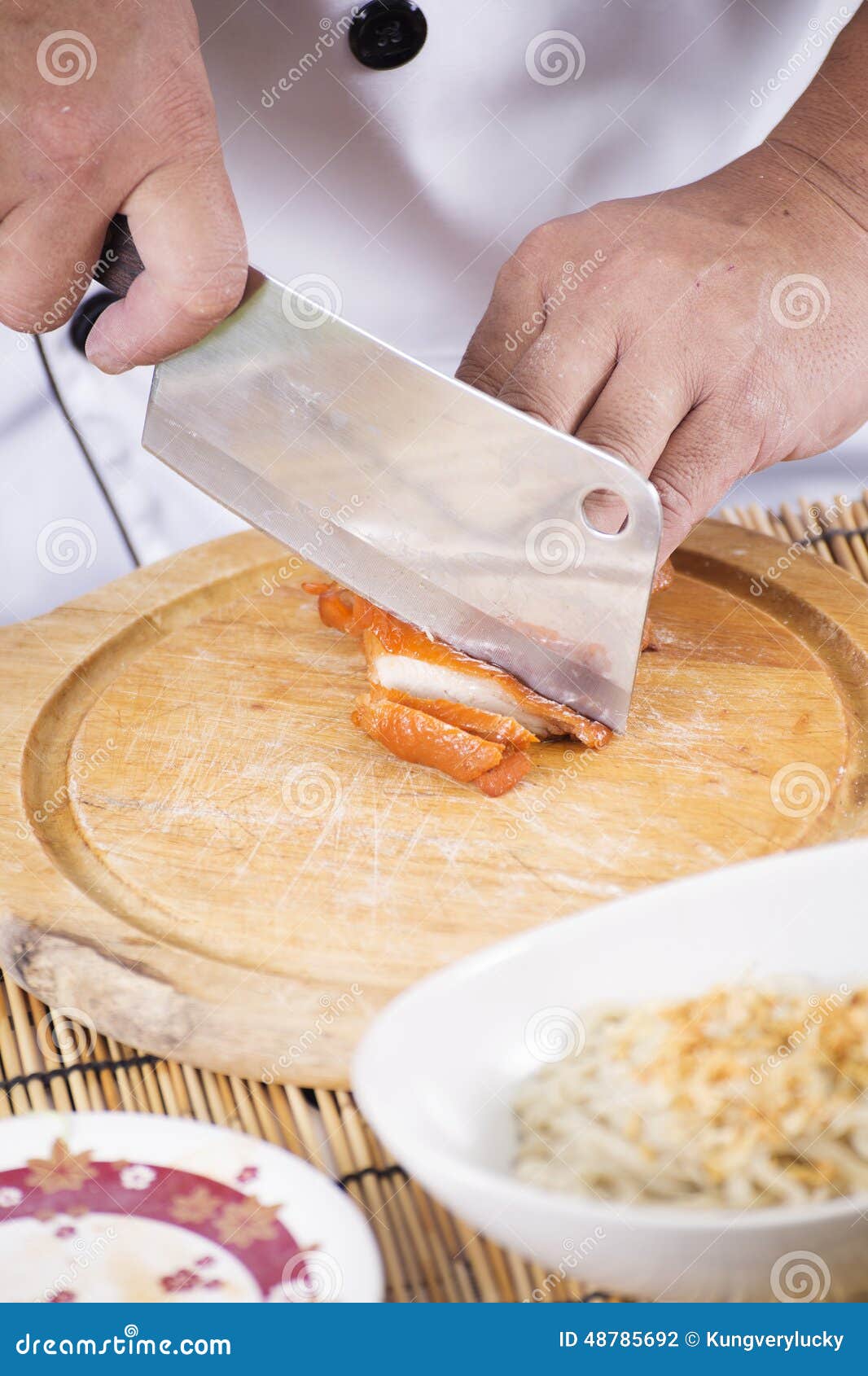 Chef Choping Roast Chicken for Cooking Noodle Stock Photo - Image of ...