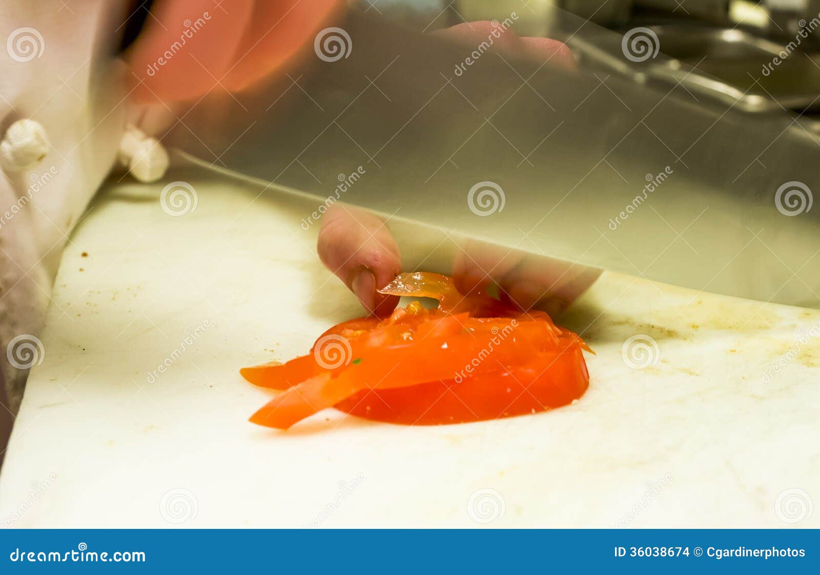 Chef Chopping with Large Knife Stock Photo - Image of chef, motion ...