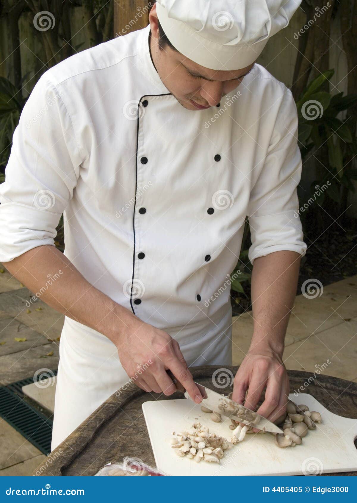 Chef chopping mushrooms stock image. Image of cutting - 4405405