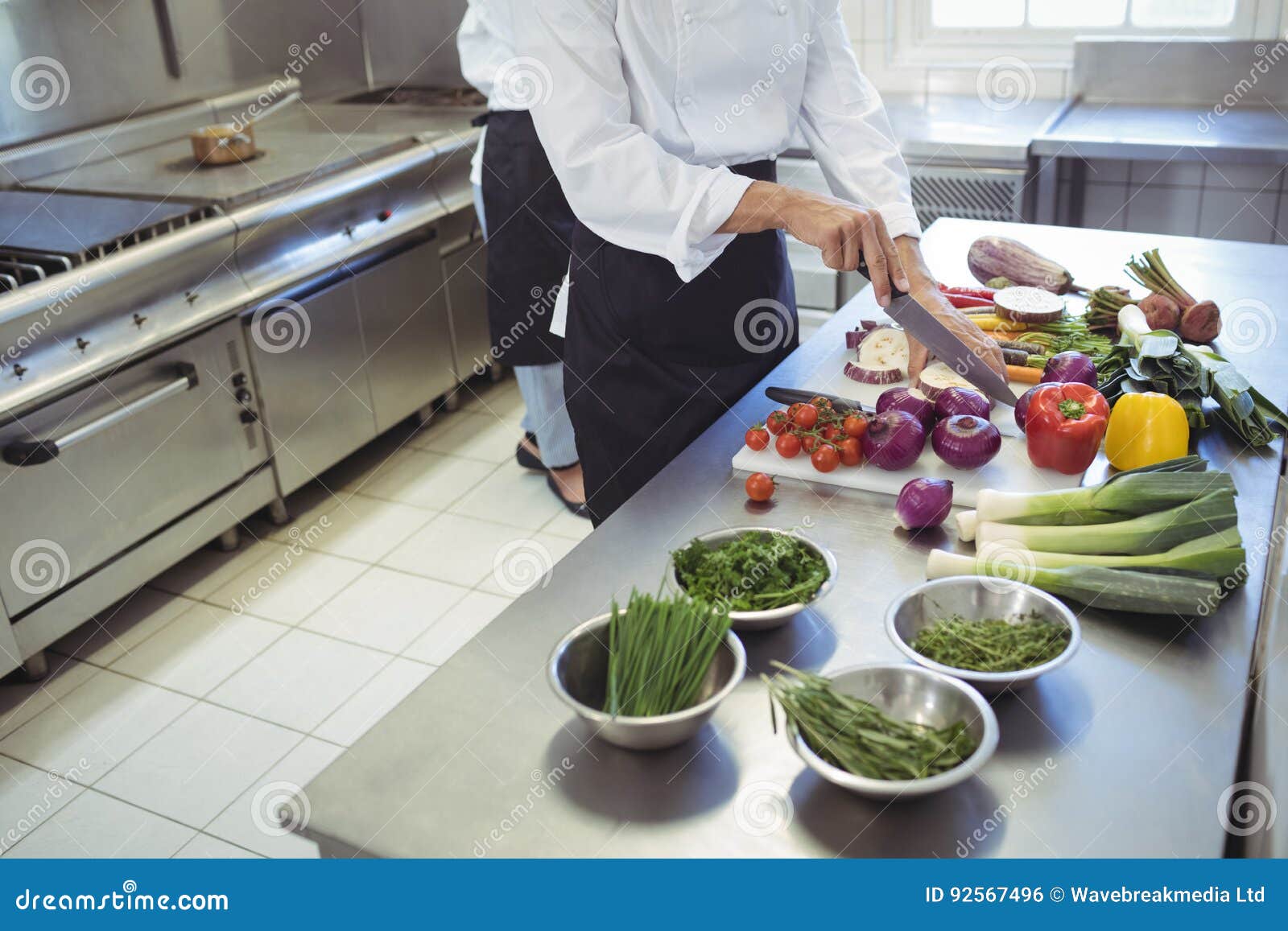 Chef chopping vegetables stock photo. Image of indoors - 92567496