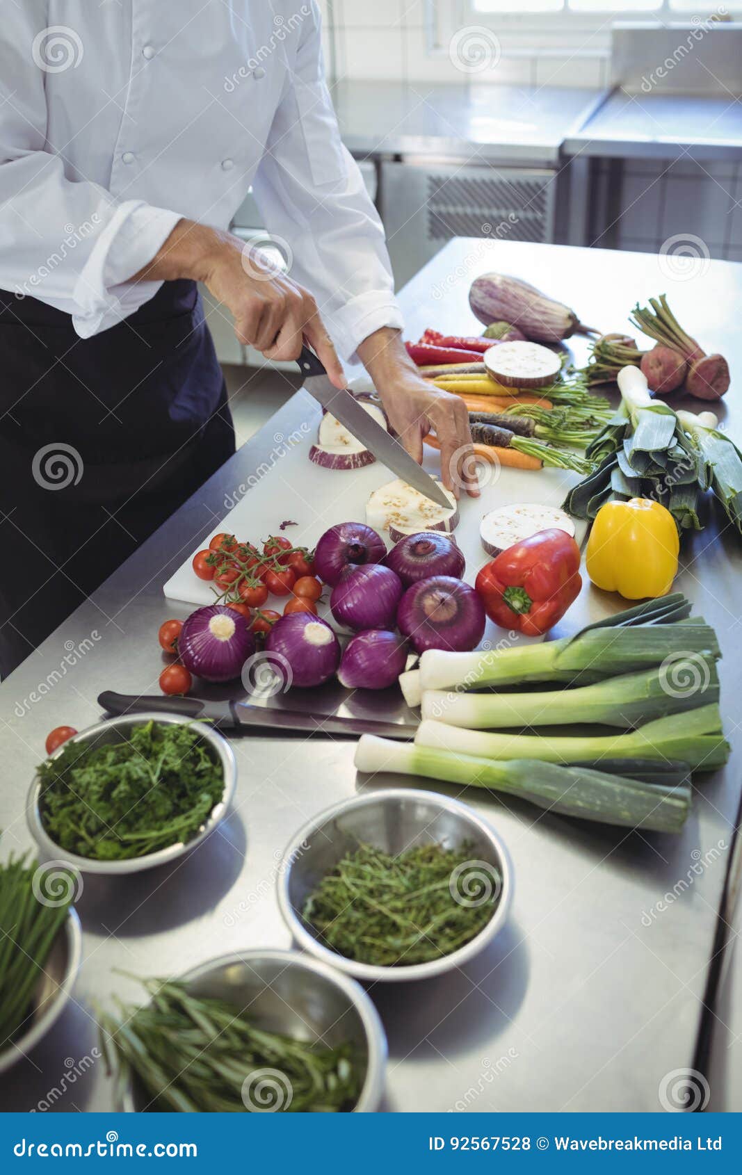 Chef chopping vegetables stock photo. Image of kitchen - 92567528