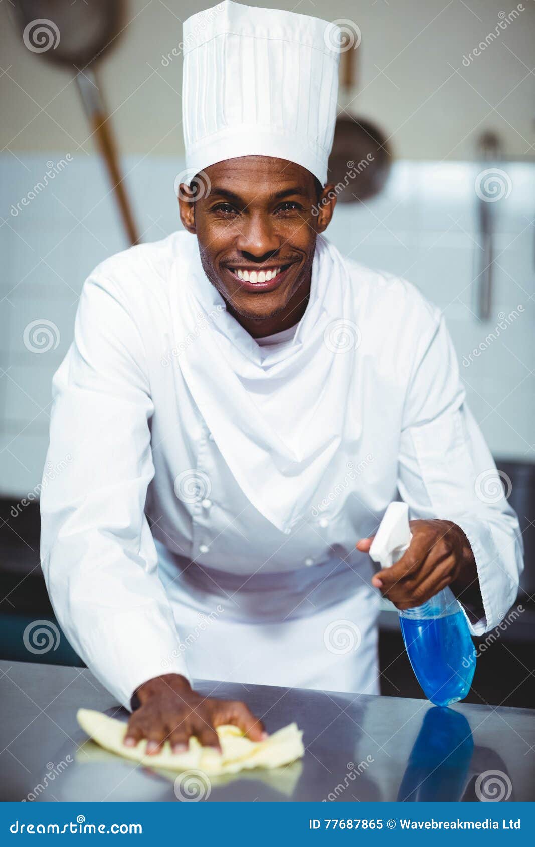 Chef Cleaning Kitchen Counter Stock Image - Image of hotel, expertise ...