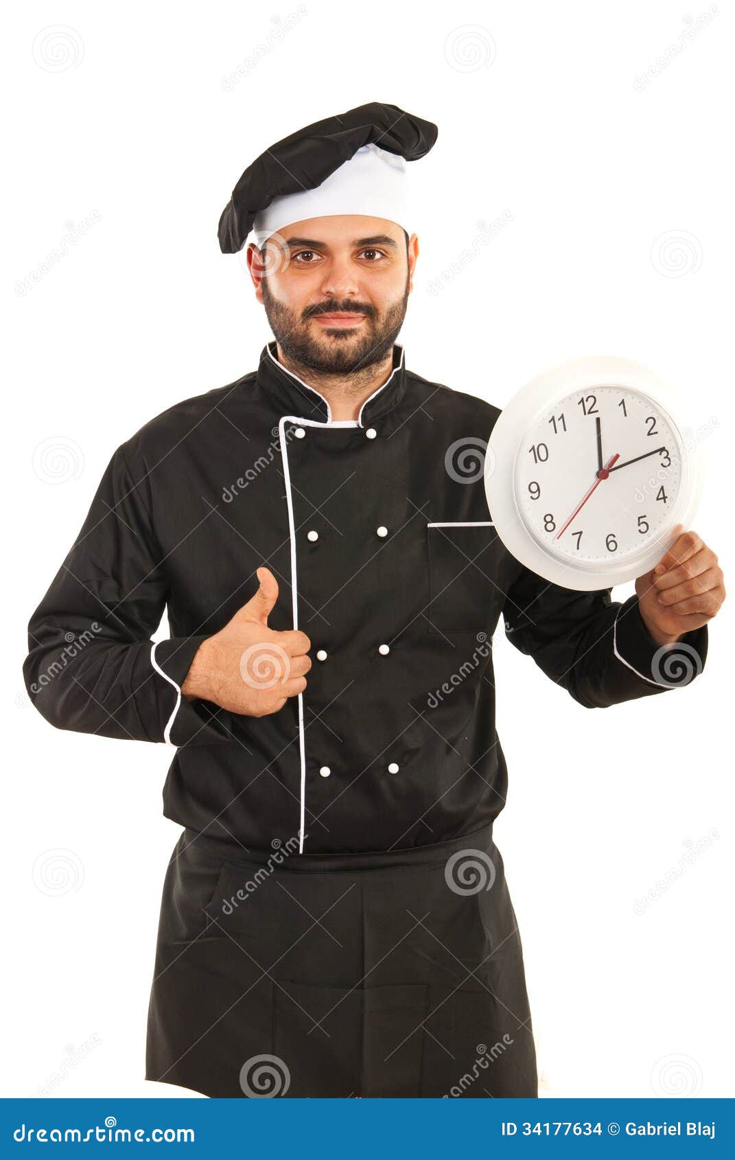 Chef with Clock Giving Thumb Up Stock Photo - Image of adult, clock ...