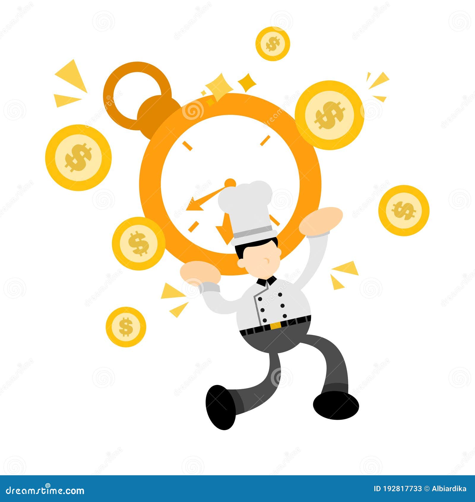 Chef Man Pick Time Clock Money Cartoon Doodle Flat Design Vector ...