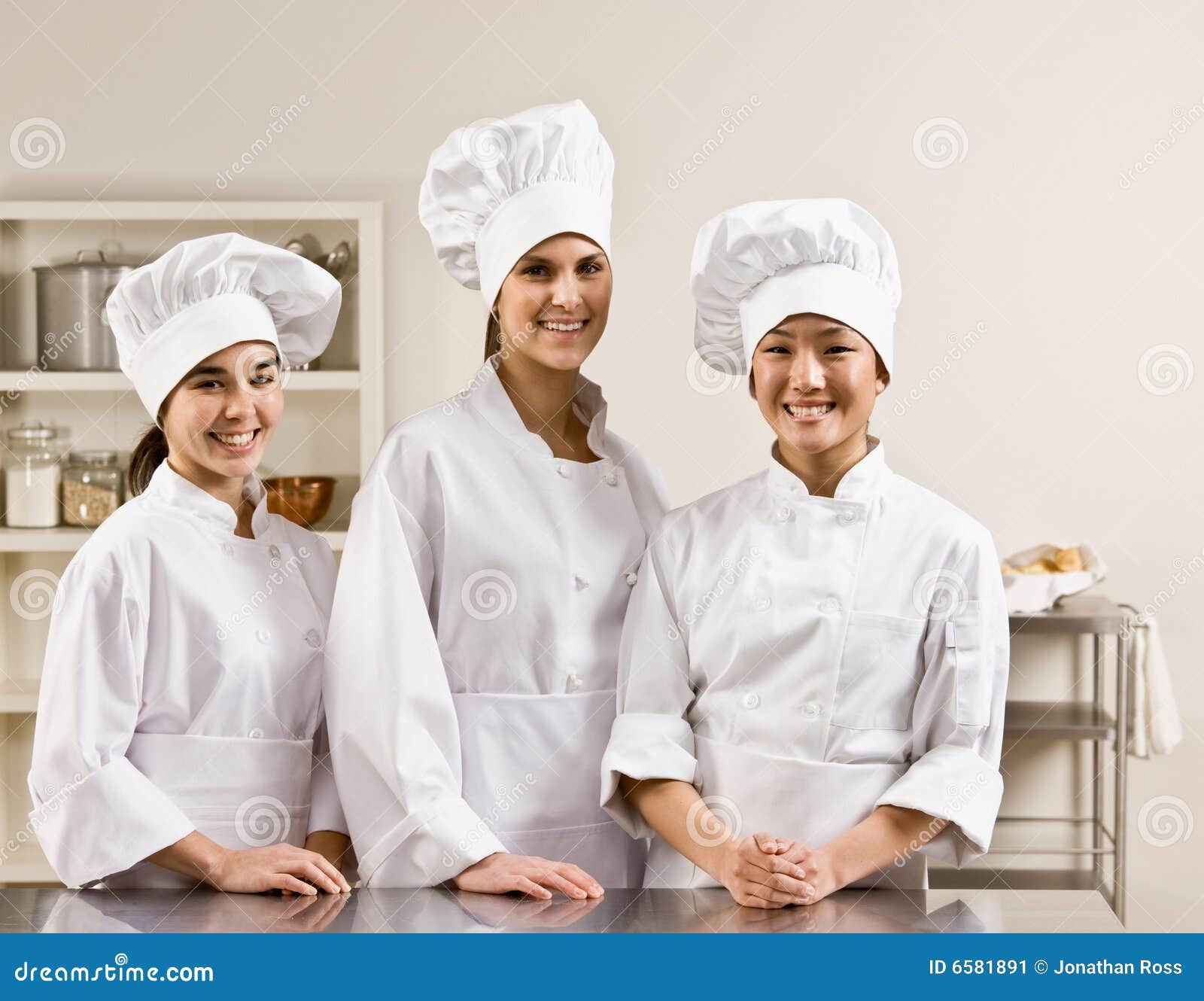 Chef Co-workers Posing in Commercial Kitchen Stock Image - Image of ...