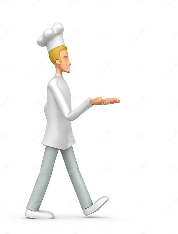 Chef Comes with Outstretched Arm Stock Illustration - Illustration of ...