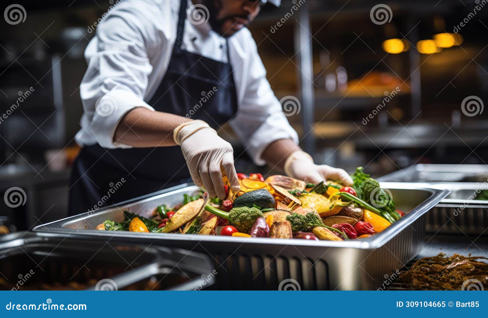 Chef in a Commercial Kitchen Practicing Sustainability by Sorting ...