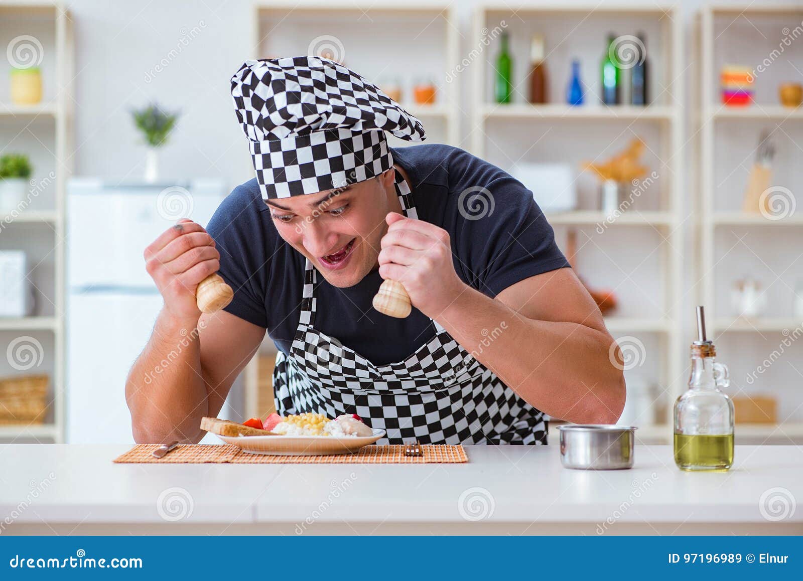 The Chef Cook Cooking a Meal Breakfast Dinner in the Kitchen Stock ...