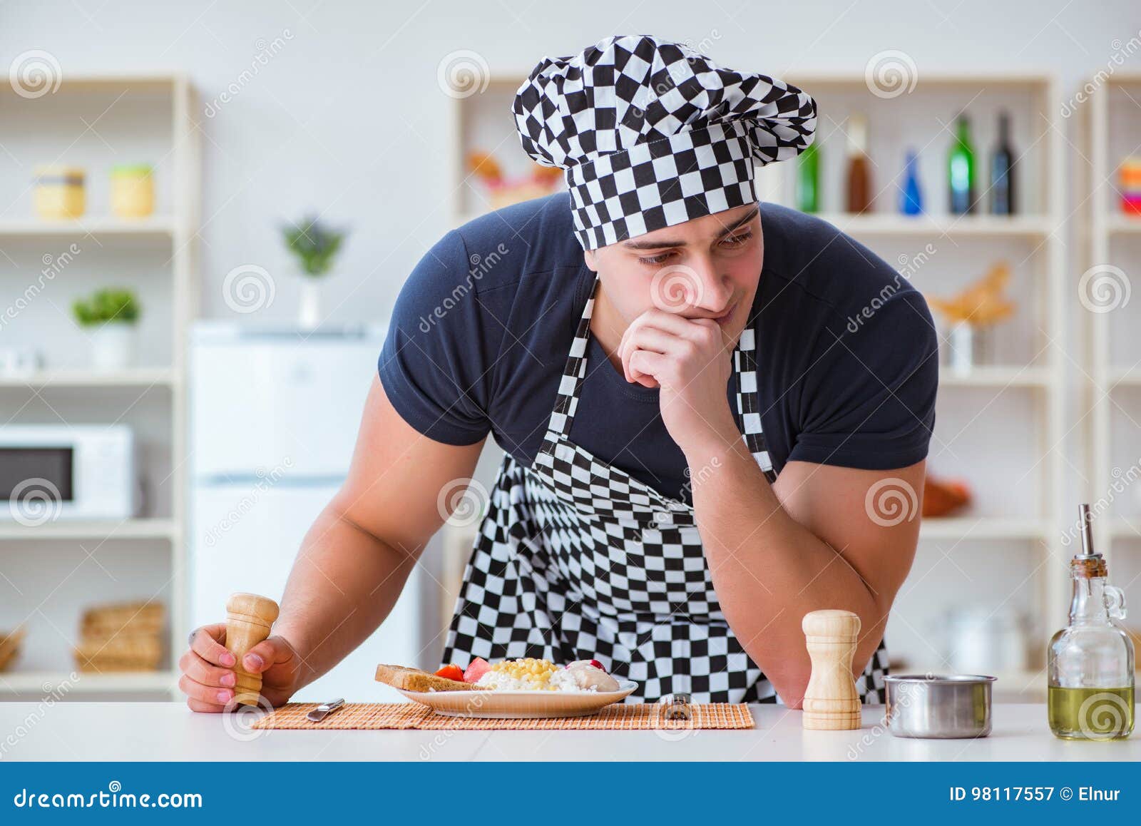 The Chef Cook Cooking a Meal Breakfast Dinner in the Kitchen Stock ...