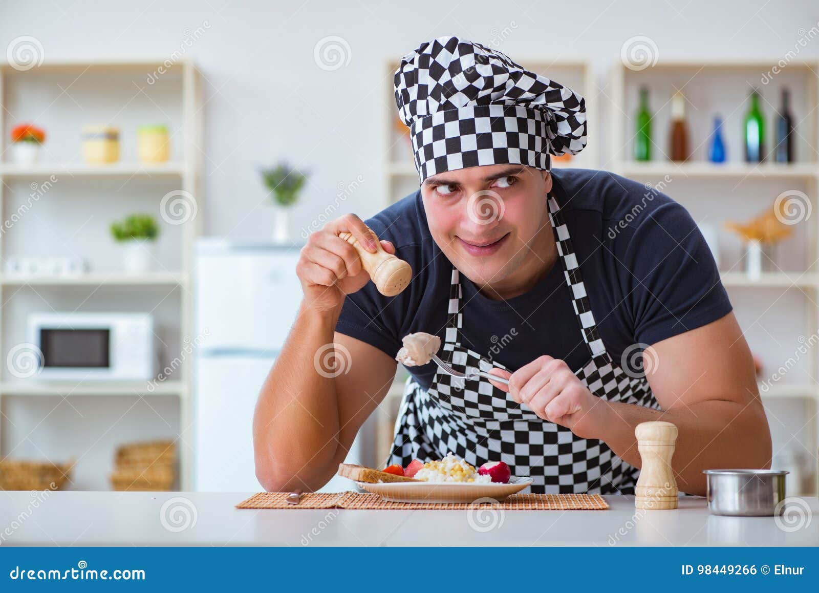 The Chef Cook Cooking a Meal Breakfast Dinner in the Kitchen Stock ...