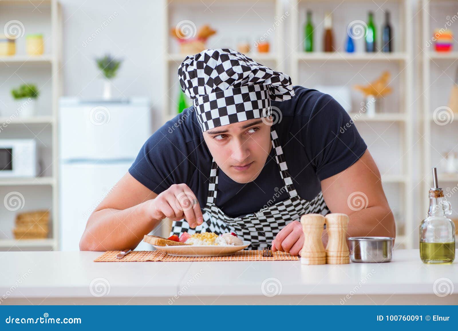 The Chef Cook Cooking a Meal Breakfast Dinner in the Kitchen Stock ...