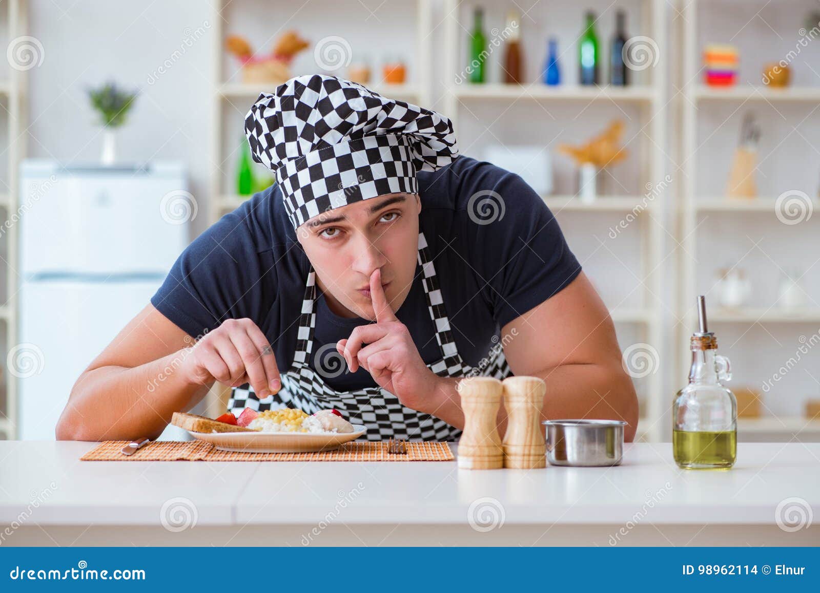 The Chef Cook Cooking a Meal Breakfast Dinner in the Kitchen Stock ...