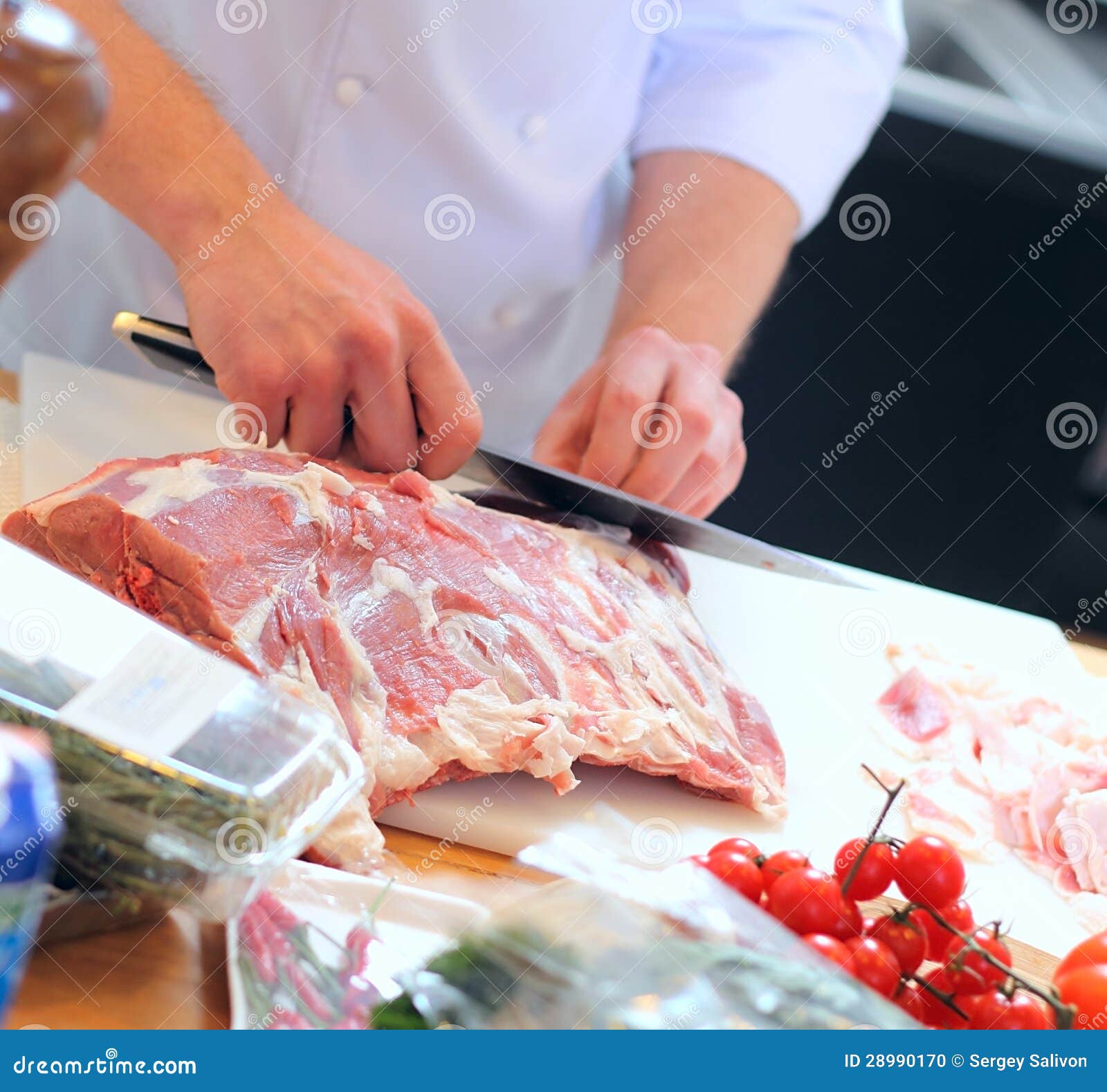 Chef cook cuts a meat stock photo. Image of butcher, pork - 28990170