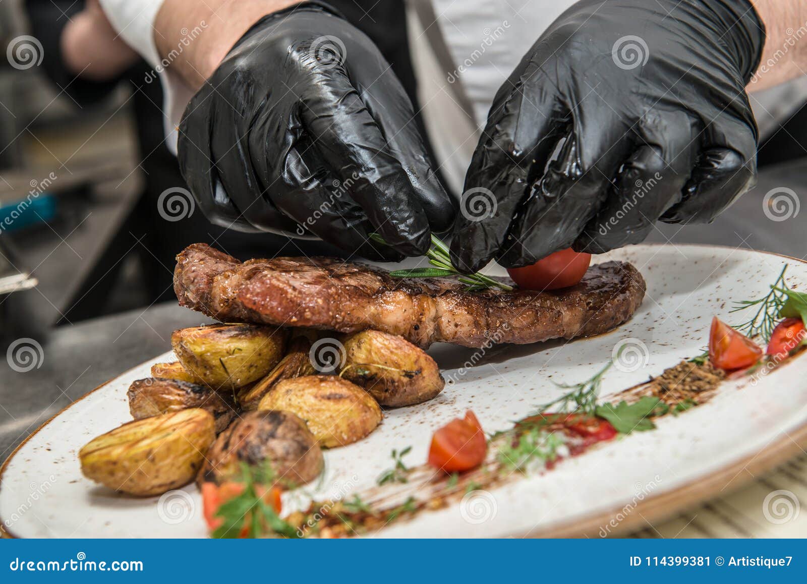 Chef Cook Decorating Steak New York Stock Image - Image of rosemary ...