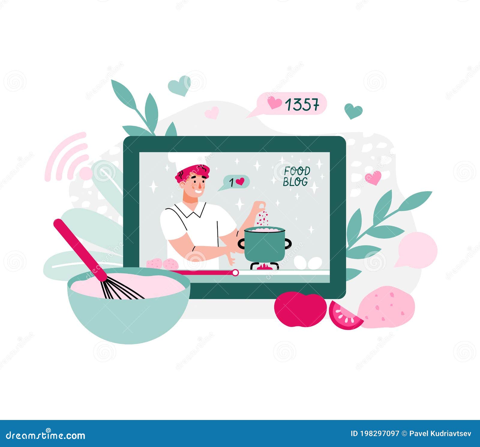 Chef Cook Food Blogger Showing Tutorials, Cartoon Vector Illustration ...