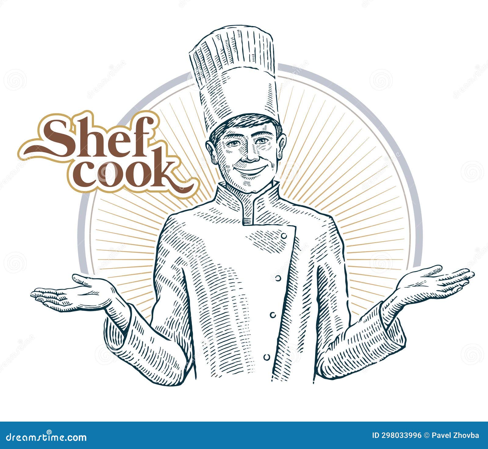 Chef Cook Portrait in a Frame, Drawn in the Engraving Style. Stock ...