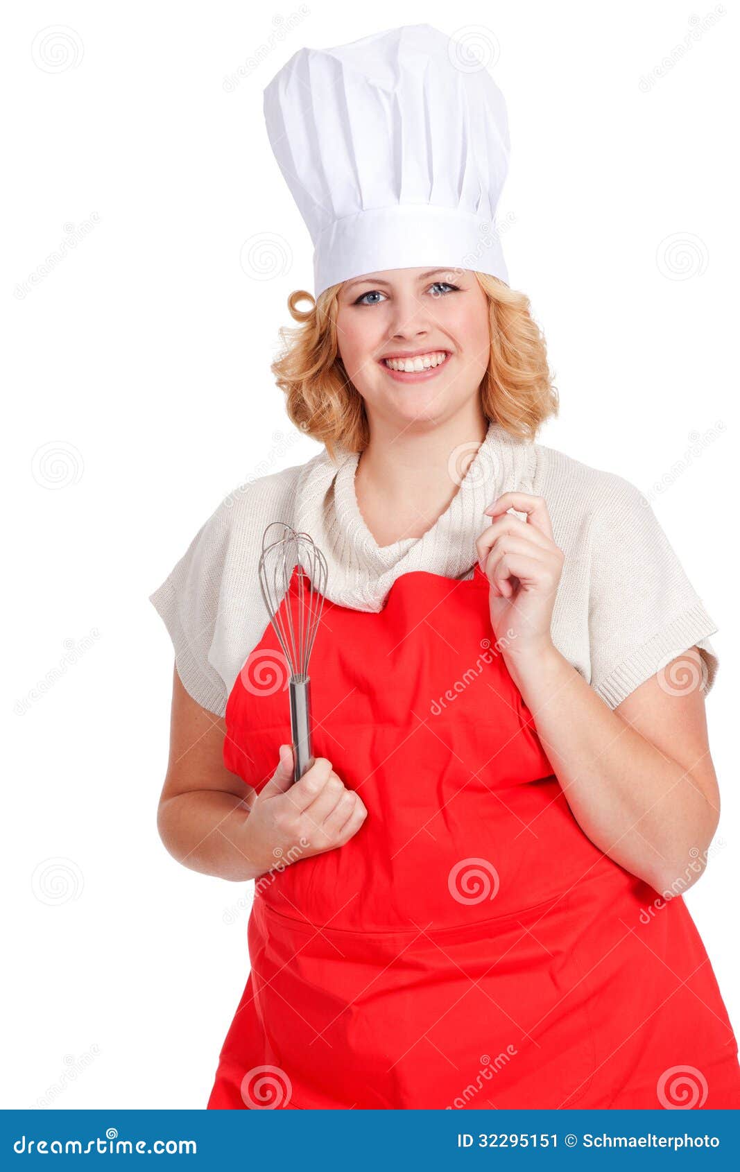 Chef Cook with Hat and Red Apron Stock Image - Image of cooking ...