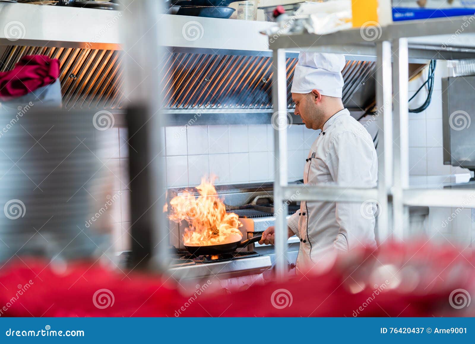 Chef or Cook in Hotel Kitchen Cooking Dishes Stock Image - Image of ...